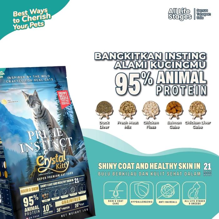 Jual Crystal Kitty Prime Instinct Grainfree Super Premium 1kg Cat Food ...
