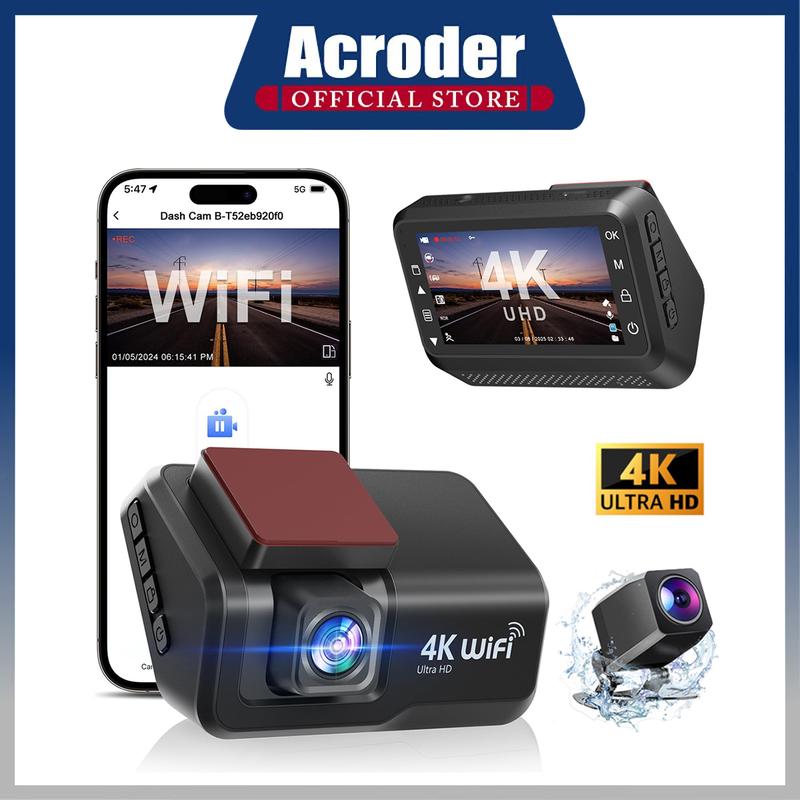 Acroder Dashcam Mobil 4K WiFi GPS 3 Inch Layar Lensa Ganda Perekaman ...