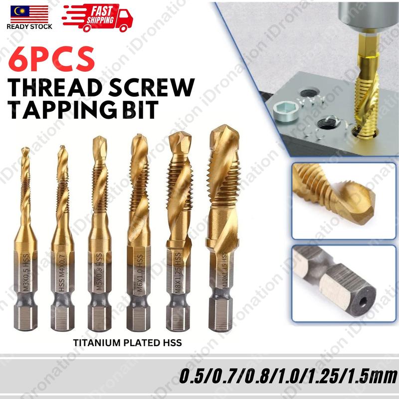 6PC 6PCS HSS 4341 6542 Steel Titanium Screw Tap Taper Twist Tapping ...