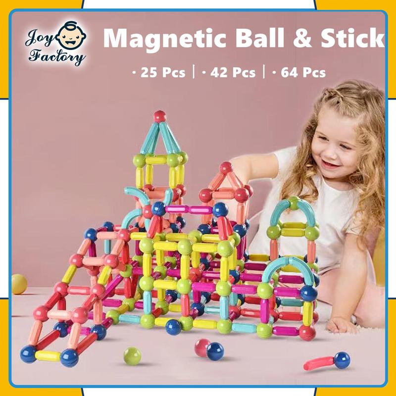 64Pcs Children Magnetic Stick Balls 3D Geometric Sensory Assembly ...