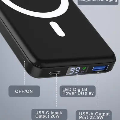 Podoru Magnetic Battery 10000mAh Wireless Portable Charger, Power Bank ...