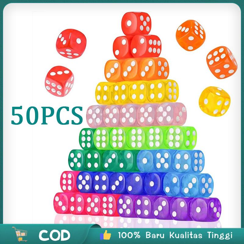 50ps Dadu Warna Warni / Mainan Dadu /14mm Dice Set Sudut Bulat - Shop ...