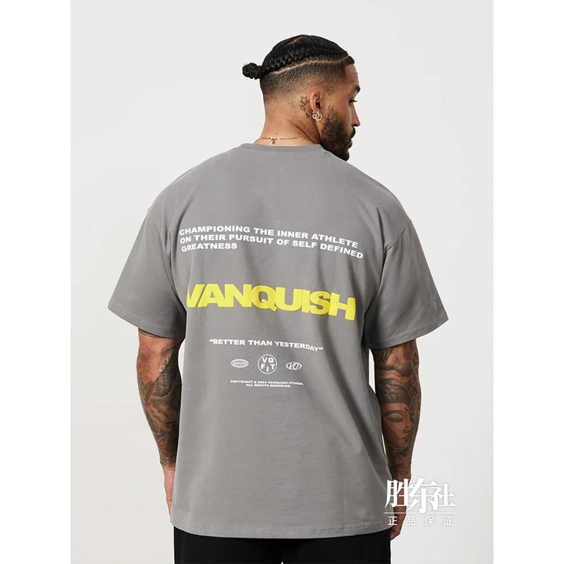 VANQUISH new letter contrasting print men's pure cotton short sleeved ...