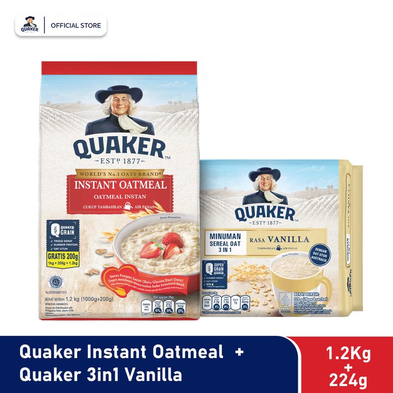 Quaker Instant Oatmeal 1.2 Kg + Quaker 3in1 Vanilla 224g - Shop | Tokopedia