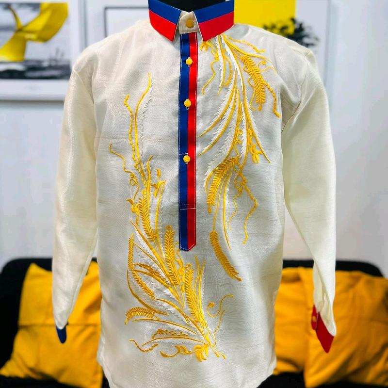 FLAG BARONG MEN ADULT TEEN Traditional Design with Yellow Embroidery ...