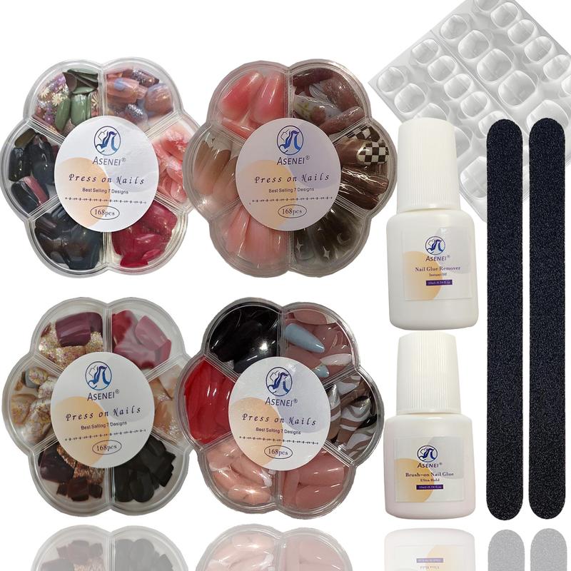 Pre-Designed Press on Nails Kit for Finger and Toe, Medium Square ...