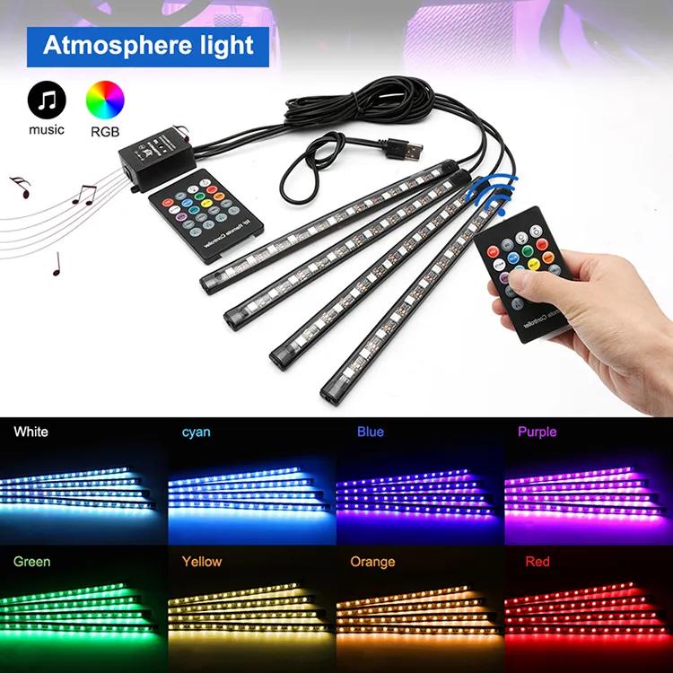 Lampu Atmosfera Kereta Baru 4PCS RGB 18LED Dekorasi Dalaman Kereta ...