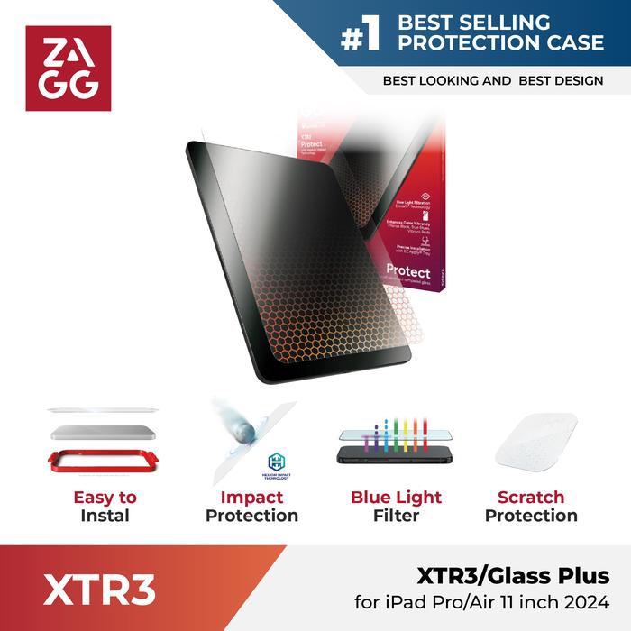 Promo ZAGG Invisible Shield Tempered Glass XTR3 Compatible for New iPad ...