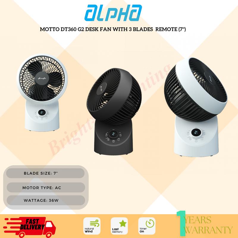 ALPHA Motto DT360 G2 Kipas Meja dengan 3 Bilah 4 Kelajuan Remote (7 ...
