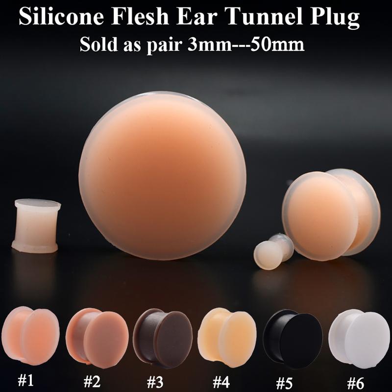 1 Pair Silicone Flexible Thick Ear Flared Plugs Solid Flesh Tunnel Big ...