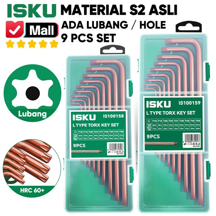 Promo ISKU Kunci L Bintang Set S2 Steel 9 Pcs (Ada Lubang) - Torx Key ...