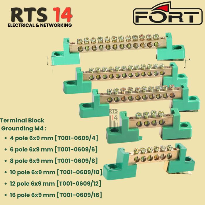 Jual Terminal Block Grounding M4 FORT – 4/6/8/10/12/16 Pole 6x9 mm ...