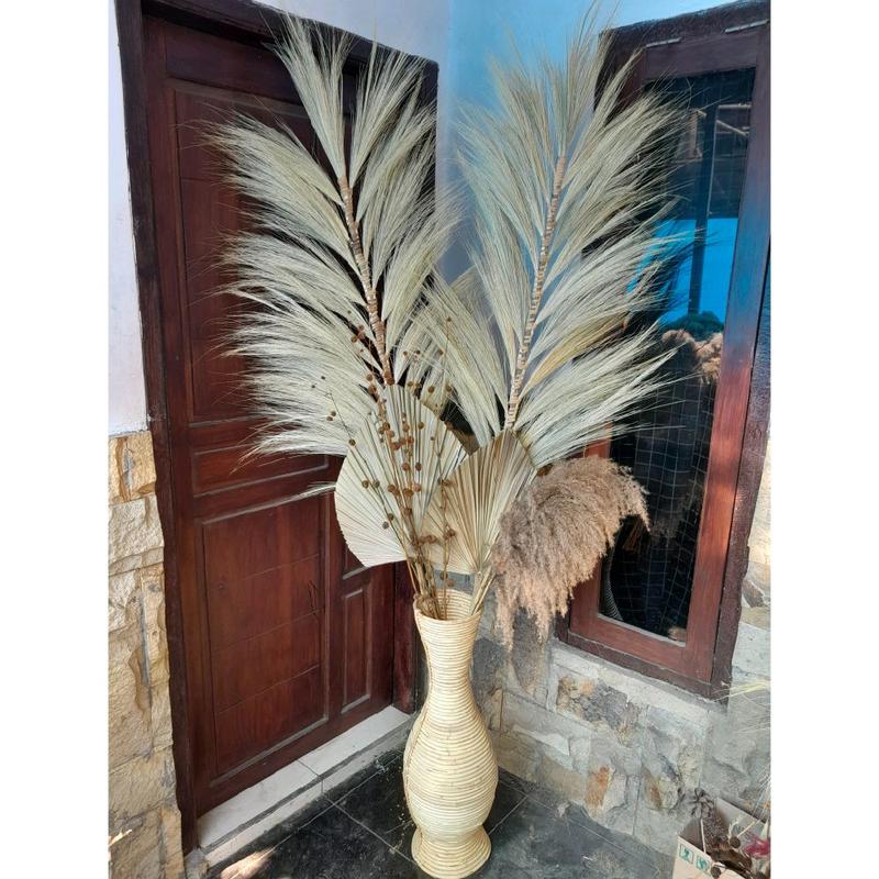 set premium bunga kering dan vas rotan 70cm dekorasi rustik - Shop ...