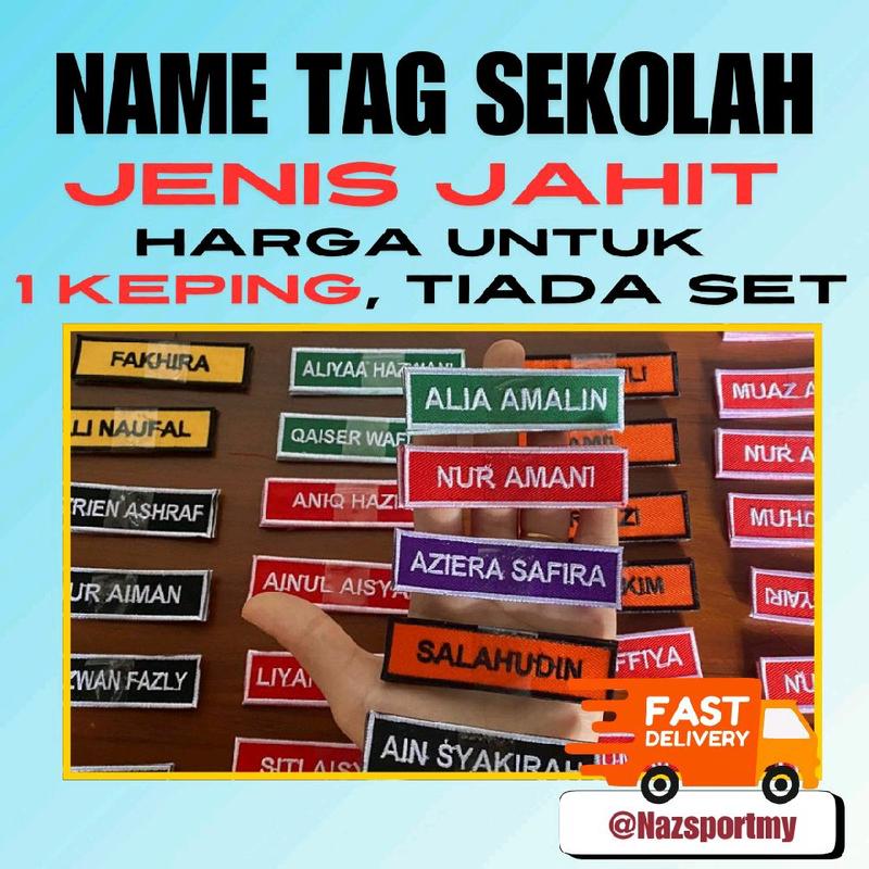 Name Tag Cotton Embroidery Sulam Nametag Sekolah Nama Tanda Custom ...