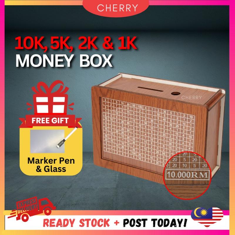 Wood Money Box with number on the box, Tabung Duit, Saving Planner ...