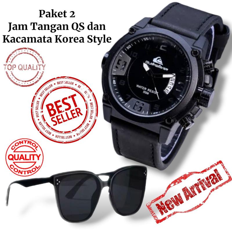 Paket 2 Jam Tangan Analog QS Sabit dan Kacamata Korea Style Watches ...