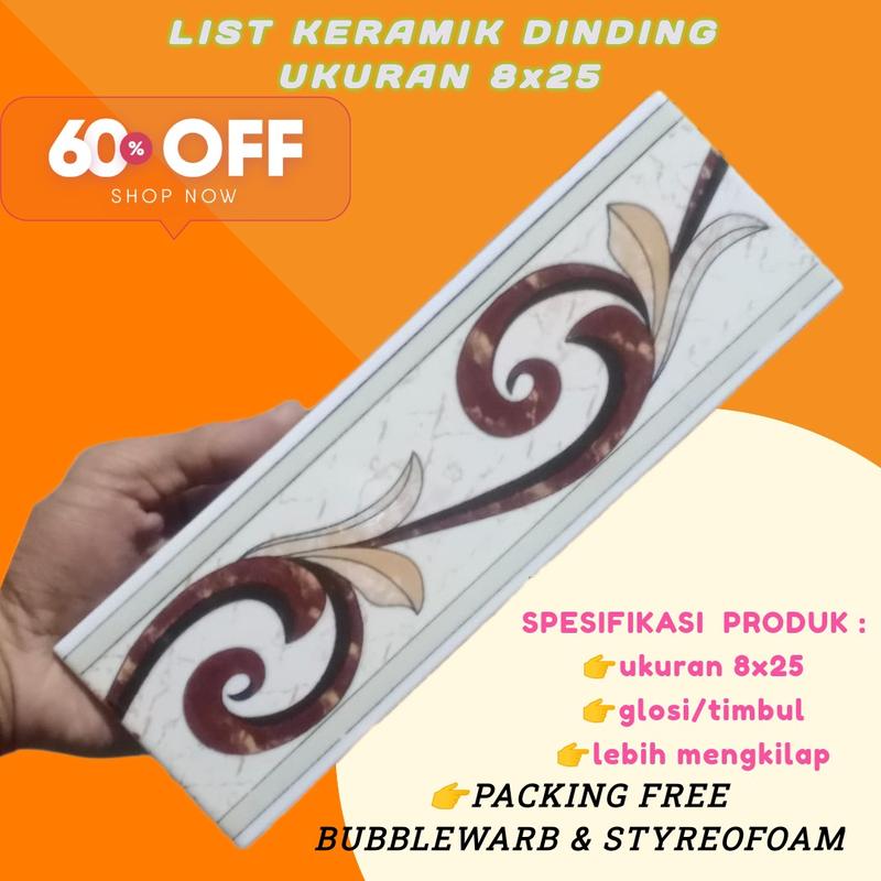 grosir list keramik dinding minimalis ukuran 8x25 motif bung - Shop ...