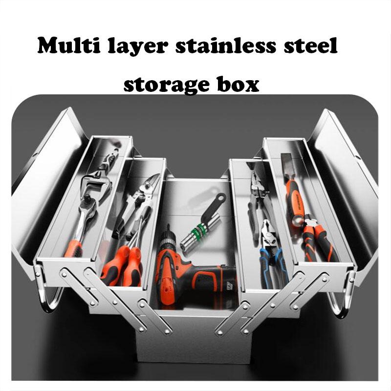 3-layer stainless steel toolbox Storage box Multi-layer folding ...