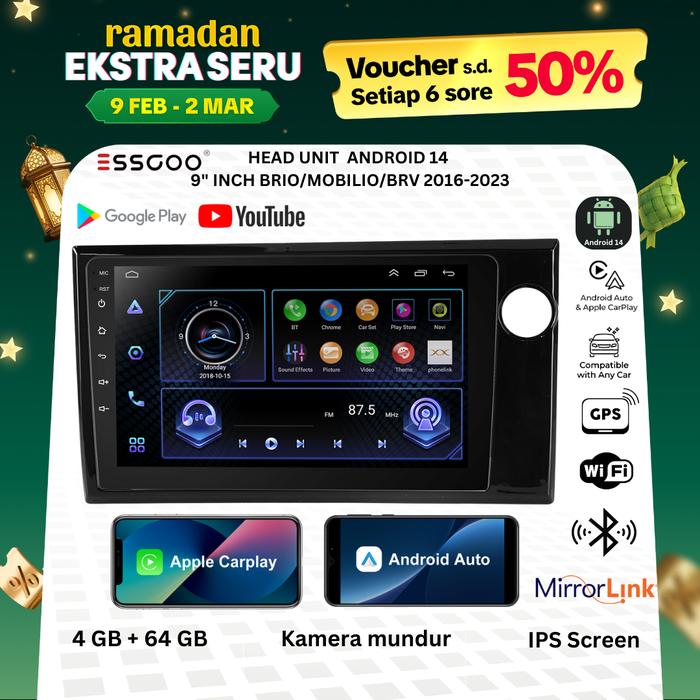 Promo ESSGOO Head Unit Untuk Honda Brio Mobilio Brv 2016-2023 9 Inch 4G ...