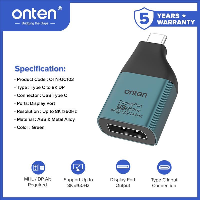 Onten Adapter Converter USB Type C To Display Port Support 8K 60Hz OTN ...