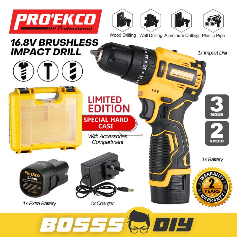 PRO' EKCO Brushless Impact Drill Screwdriver With Hammer 3 Mode ...