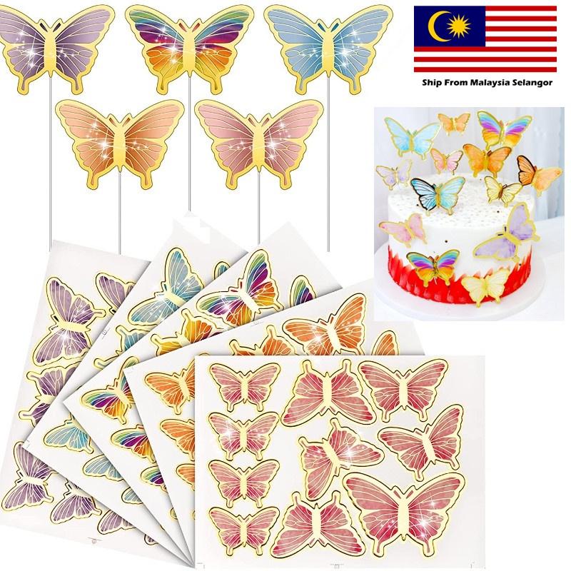 🇲🇾 10pcs Butterfly Cake Topper Decoration Acrylic Bronzing Romantic ...