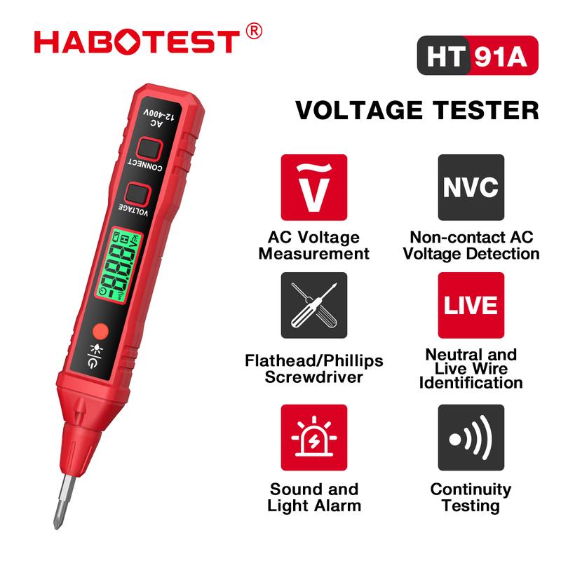Pengesan Voltan AC, HOMTOOLS, Jenis Pen, NCV, 12 ~ 400V, Penguji ...