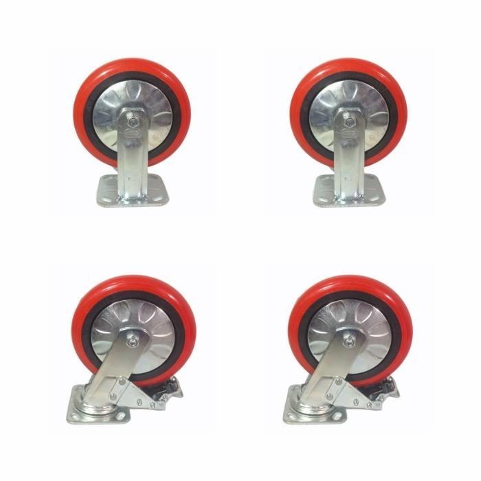 Jual Roda Troli 4 Inch PU Heavy Duty Merk HOD 1 Set (2 Mati 2 Hidup Rem ...