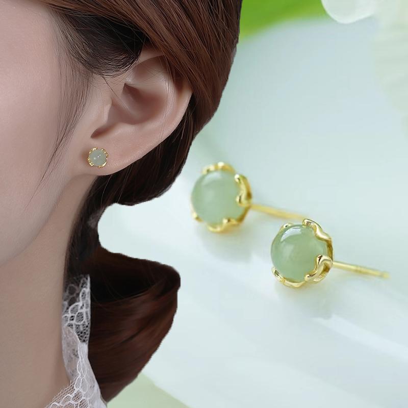 Anting-anting bulat dalam Jed hijau untuk wanita dan gadis, indah ...