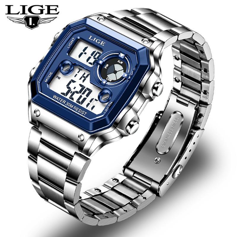 LIGE fashion digital watch men multi function alarm luminous - TikTok ...