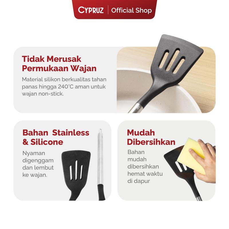 Cypruz Kitchen Utensil Spatula Silicone Black Series - Shop | Tokopedia