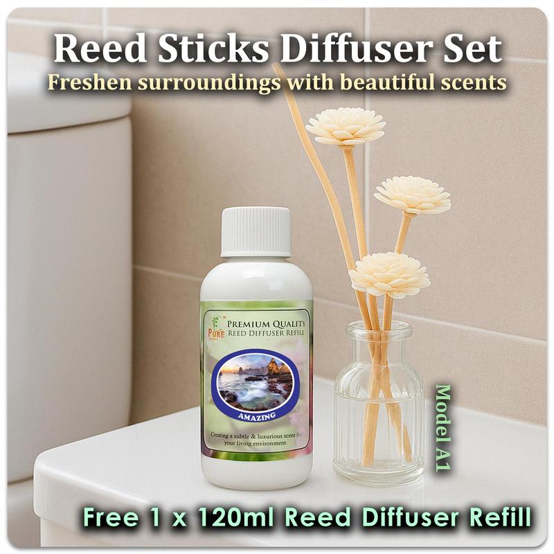 【PURE Essentials】- A1 35ml Reed Sticks Diffuser c/w 120ML Reed Diffuser ...