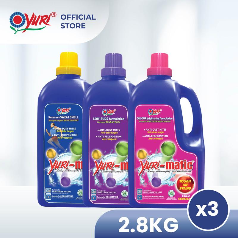 [Bundle of 3] Yuri-matic Antibacterial Laundry Liquid Detergent 2.8Kg ...