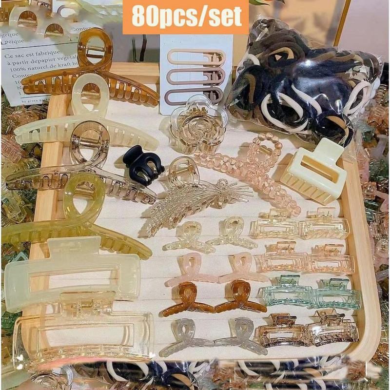 Klip Rambut Gaya Korea, 80 Keping / Set, Untuk Wanita, Ikat Rambut ...