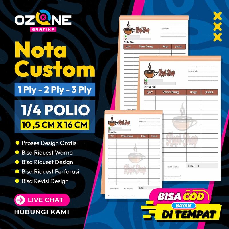 Nota Custom 1/4 dengan 1 atau 2 Ply Gratis Desain Dan Logo Bebas Nama ...