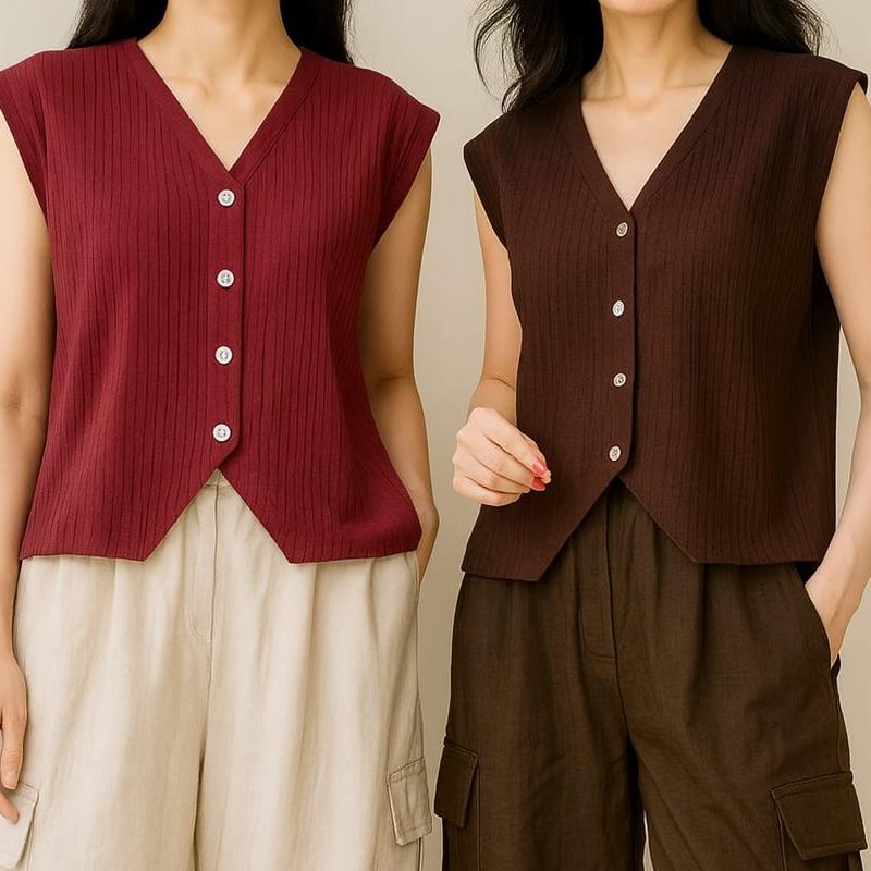 Rey Collection VEST Wanita Bahan Knit Condru Premium Desain V-Neck ...