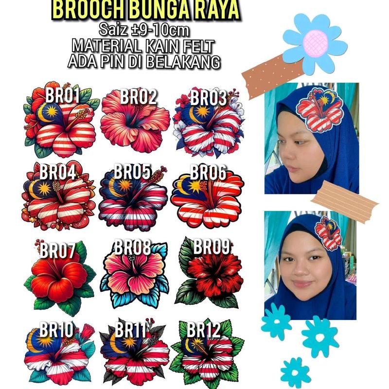 Brooch Bunga Raya Merdeka Clips - Aksesori Kain Felt Tahan Lasak ...