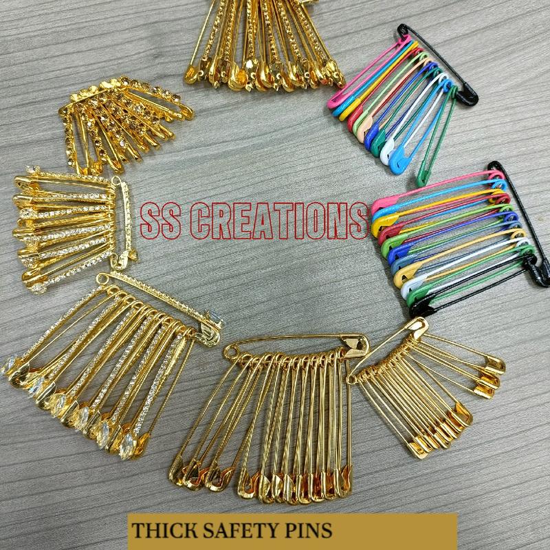 SHARP&THICK SAARE SAFETY PINS/FANCYWHITE GOLD STONE//PREPLEATING//SHAWL ...