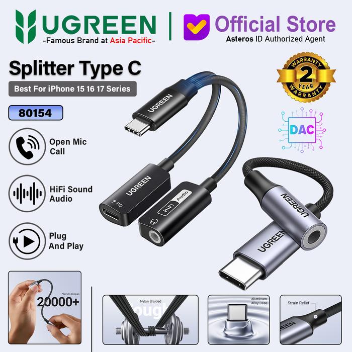 Promo UGREEN Converter Splitter For iPhone 15 16 17 Type C to Jack 3 ...