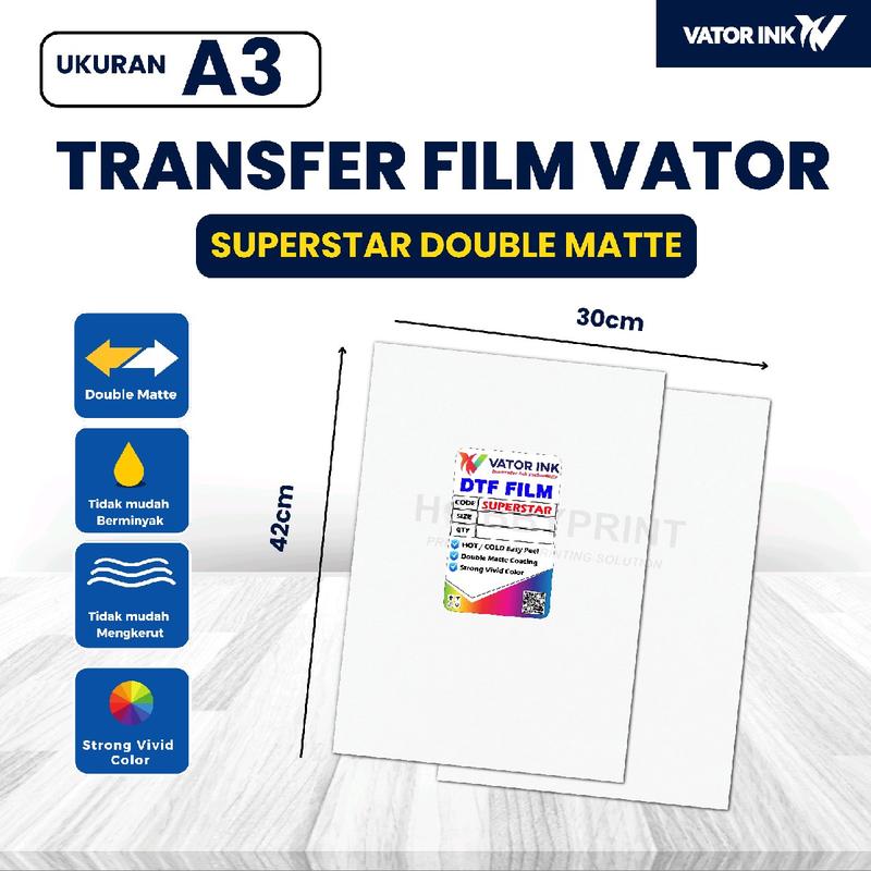 PET FILM DTF A3 VATOR SUPERSTAR A3 30cm x 42cm Sablon DTF Tinta - Shop ...