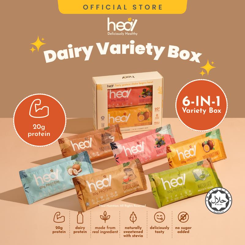 Heal Variety Box Protein Shake Whey Protein/Pea Protein (6 Sachets ...