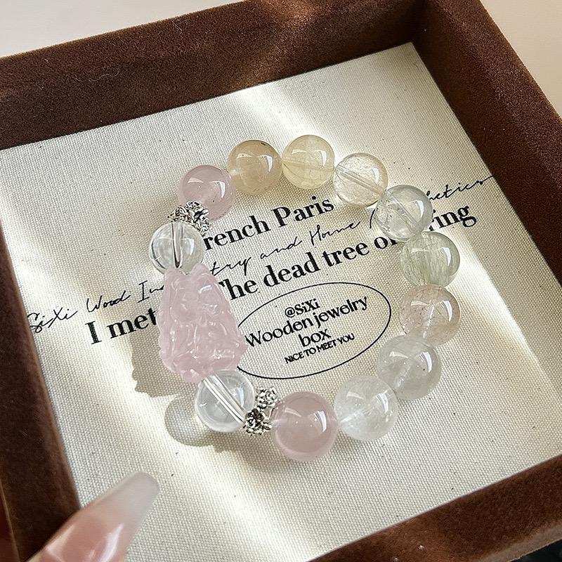 Pink crystal warm dream rabbit fur bracelet: sweet and glutinous ...