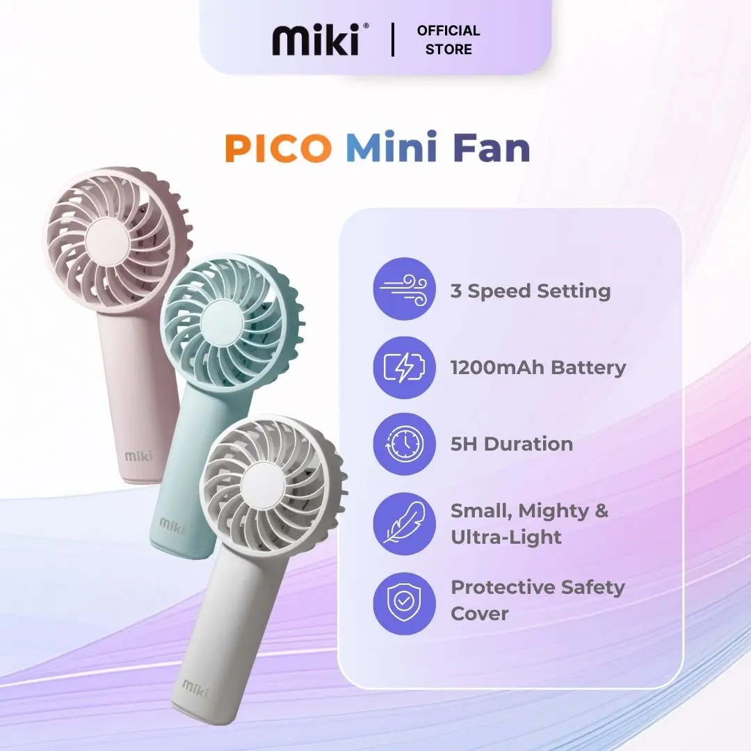 Miki Pico Mini Fan – Ultra Lightweight, 3-Speed, 1200mAh Battery ...