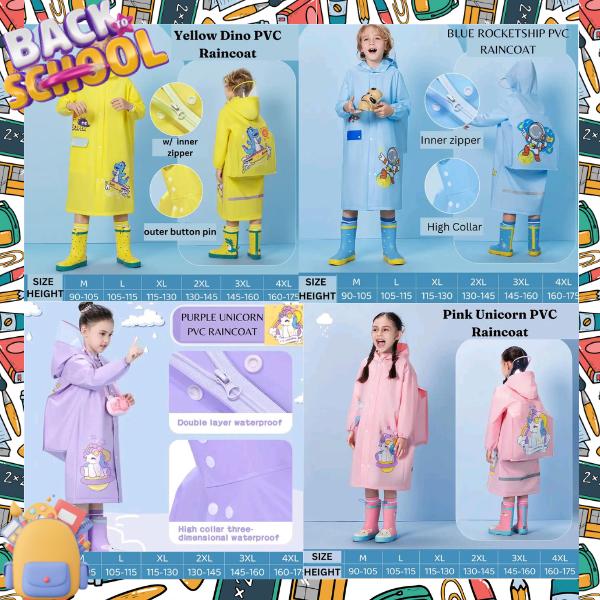 Kids Raincoat PVC Waterproof for School w/ Backpack Seat Hig - TikTok ...