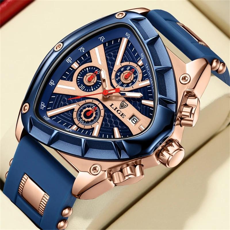 LIGE Original Watch for Men Fashion Triangle Irregular Multifunctional ...