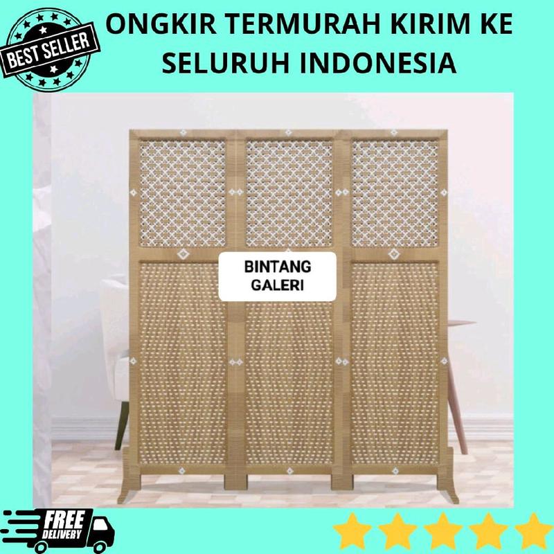 ( 3 PANEL ) Sketsel Ruangan Rotan Sintetis Pembatas Ruangan Minimalis ...