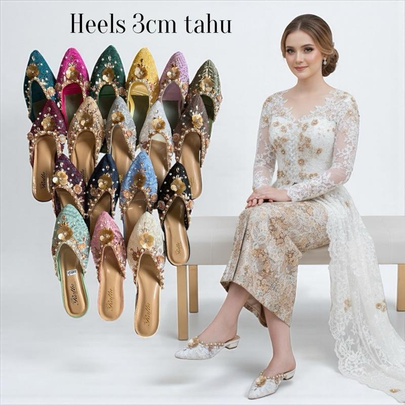 RATTU BOUTIQUE Sepatu Pesta HEELS 3CM veron bunga PAYET PREMIUM Shoes ...