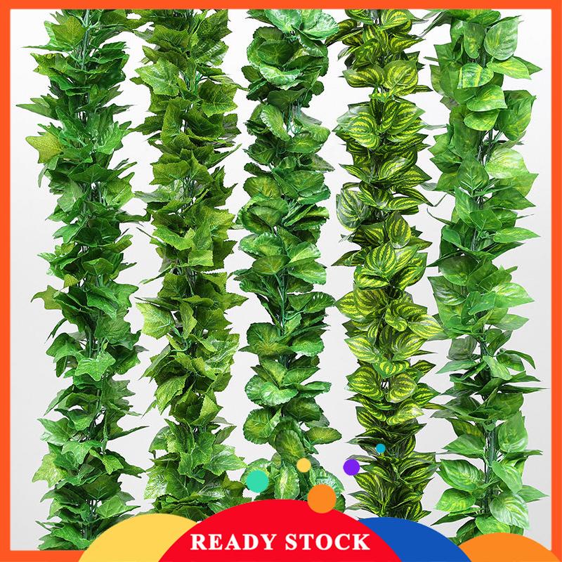 [12pcs] Raya Decoration 2.4M Artificial Plant Leaves Hanging Ivy Green ...