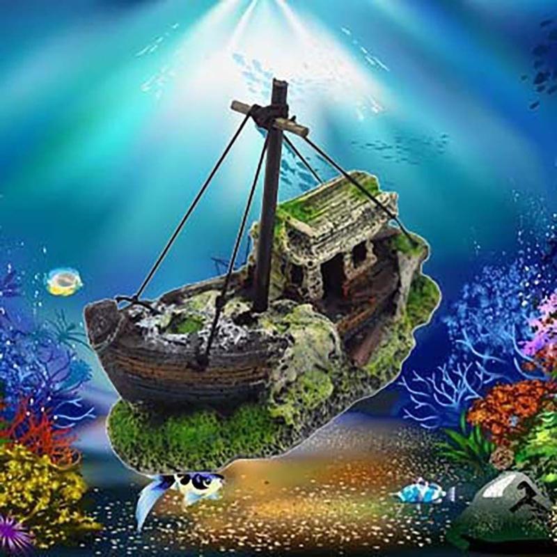 Ornament Cave Hideout Fish Tank Decor Shipwreck Decoration Aquarium ...
