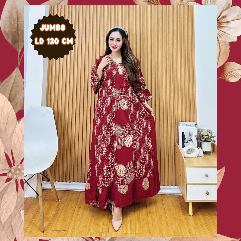 CHIKA DRESS KOMBINASI LENGAN 3/4 JUMBO LD 130 VIRAL TERBARU KAIN RAYON ...
